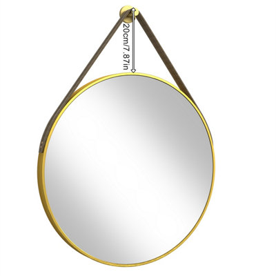 Artloge 60cm Gold Round Wall Mirror with Strap Aluminum Frame Hanging ...