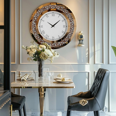 Artloge 60CM Round Mirror Clock Sparkle Crush Diamond Mirrored Wall ...