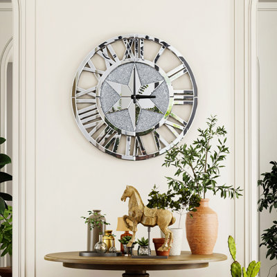 Artloge 60cm Sparkly Silver Crushed Diamond Clock Crystal Mirror Wall ...