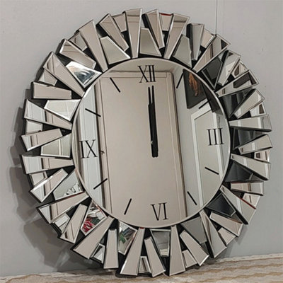 ARTLOGE 80cm Large Sunburst Mirrored Wall Clock Silent Big Decorative ...