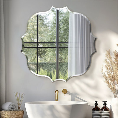 Artloge 80cm Large Wall Bathroom Mirror Scalloped Edge Beveled ...