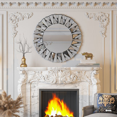 Artloge 80cm Unique Sunburst Decorative Wall Mirror Round Beveled Wall ...