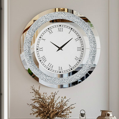 Artloge Large Mirror Reflection Sparkle Crushed Wall Clock Roman ...
