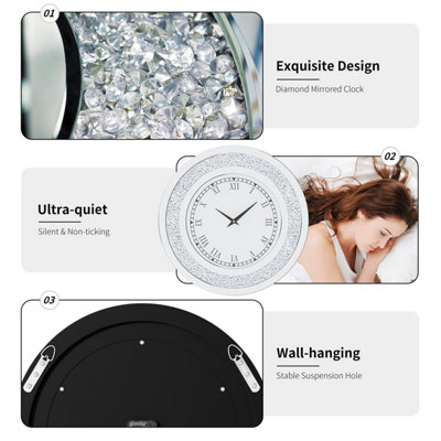 Artloge Large Mirror Reflection Sparkle Crushed Wall Clock Roman ...