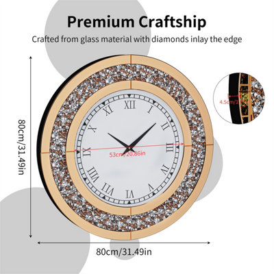 Artloge XL Large Crushed Mirrored Clock Crystals Inlay Wall Clock ...