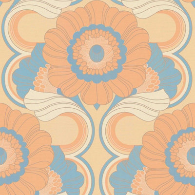 AS Creation 70's Retro Floral Chic Turquoise Wallpaper Textured Paste ...