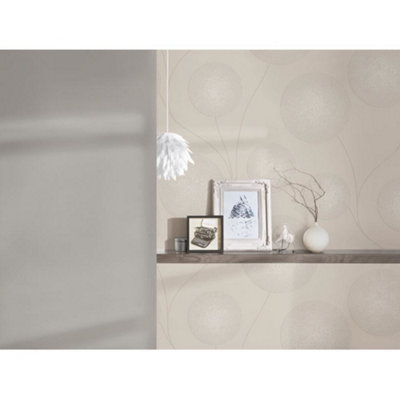 AS Creation Abstract Flower Floral Circle Motif Modern Glitter Taupe ...