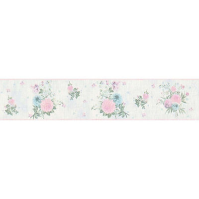 AS Creation Floral Stripes Light Blue Wallpaper Border Flowers Textured ...