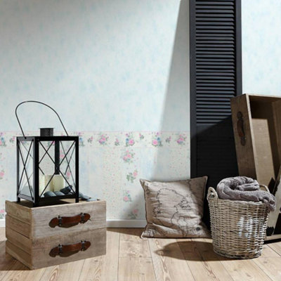 AS Creation Floral Stripes Light Blue Wallpaper Border Flowers Textured ...