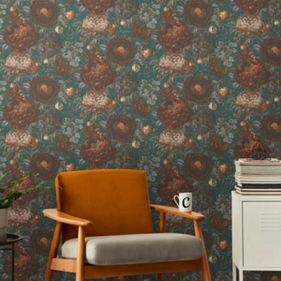 AS Creation Michalsky Burnt Orange & Green Roses Wallpaper 39979-3