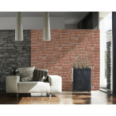 AS Creation Red Brick Pattern Embossed Vinyl Faux Effect Wallpaper