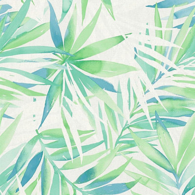 AS Creation Tropical Leaf Green & Blue Wallpaper Vibrant Paste The Wall ...