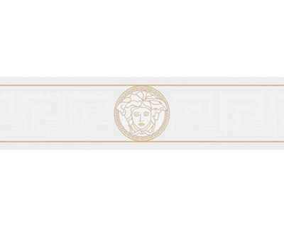 Shop AS Creation Versace 5 Greek Medusa Motif White Metallic Wallpaper ...