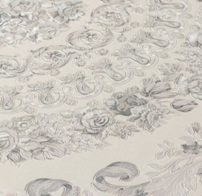AS Creation Versace Heritage Grey Metallic Barocco Wallpaper 370555