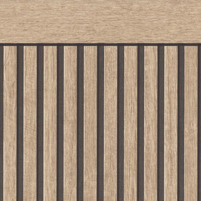 AS Creation Wood Slats Dado Wall Panel Natural/Black 39744-1