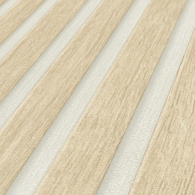 AS Creation Wooden Slats Panelling 3D Wood Panel Stripe Non Woven ...