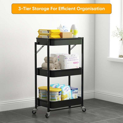 ASAB 3 Tier Folding Storage Trolley - BLACK