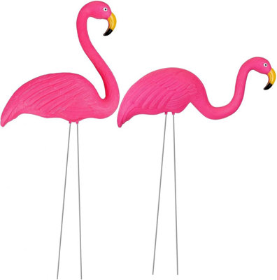ASAB Pink Flamingo Free Standing Plastic Garden Ornament Pack Of 2