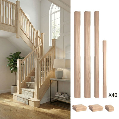 Ash 90mm Stop Chamfer Newel Post and 41mm Spindle Kit UK Manufactured ...