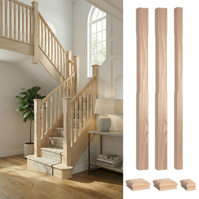 Ash 90mm Stop Chamfer Newel Post Kit Inc Cap's UK Manufactured ...