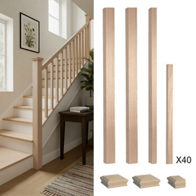 Ash Complete 90mm Square Newel Post and 41mm Spindle Kit UK ...