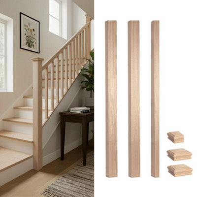 Ash Complete 90mm Square Newel Post Kit Inc Cap's UK Manufactured ...