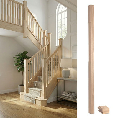 Ash Half Stop Chamfer Newel Post 90mm x 44mm x 1500mm Inc Cap UK ...
