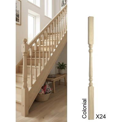 Ash Spindle Colonial 41mm x 41mm x 900mm - 24 Pack UK Manufactured ...
