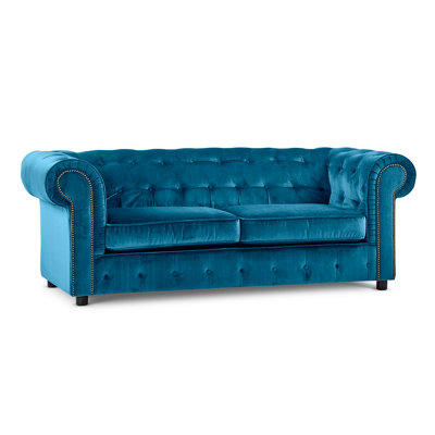 Ashbourne Chesterfield Indigo Blue Velvet Fabric Sofa Suite 3 Seater ...