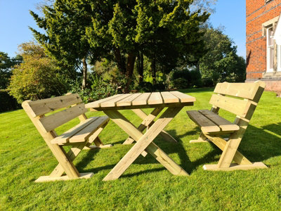 Ashcombe Table Set Sits 4 Including 2 Bench - L120 x W93 x H77 cm