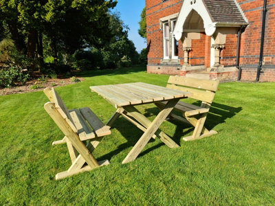 Ashcombe Table Set Sits 4 Including 2 Bench - L120 x W93 x H77 cm