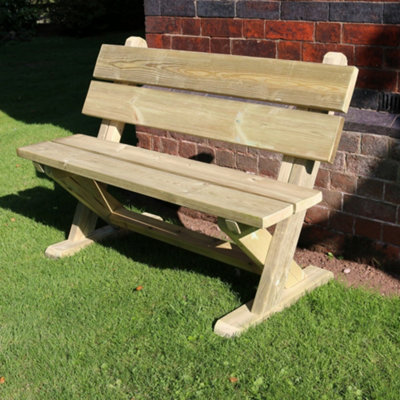 Ashcome Bench, Traditional Wooden Garden Seat - L65 x W120 x H90 cm - Minimal Assembly Required ...
