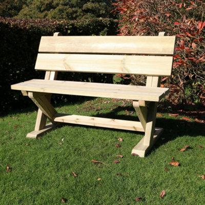 Ashcome Bench, Traditional Wooden Garden Seat - L65 x W120 x H90 cm - Minimal Assembly Required ...