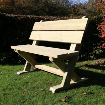 Ashcome Bench, Traditional Wooden Garden Seat - L65 x W120 x H90 cm - Minimal Assembly Required ...