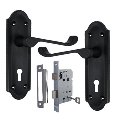 Ashford Door Handle Key Lock Scroll Lever - Matt Black Chrome Key Lock Pack
