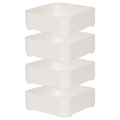 Ashley 4x Plastic Stackable Storage Bins - 15cm x 15cm x 5cm - White