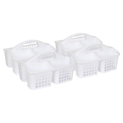 Ashley 4x Plastic Stackable Storage Caddies - 32cm x 23cm x 18.5cm - White