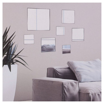 ASHLEY 7Pc Square Shape Decorative Stick On Wall Mirror No Tools Glass ...