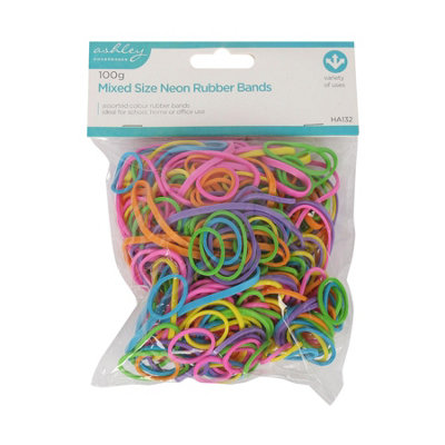 Ashley Elastic Rubber Bands - Mixed Size - Neon - Pack of 100g