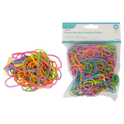Ashley Elastic Rubber Bands - Mixed Size - Neon - Pack of 200g