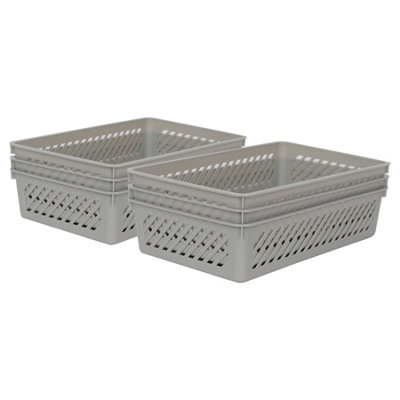 Ashley Plastic Storage Baskets - 26.5cm x 17cm x 6cm - Grey - Pack of 6