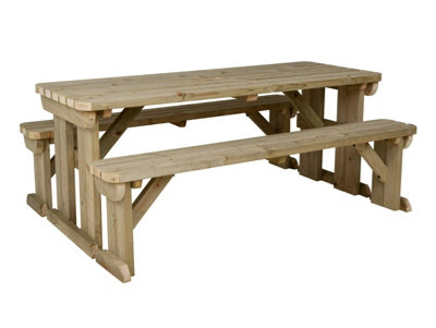 Aspen Rounded Picnic Table Benches Set (7ft, Natural finish) | DIY at B&Q