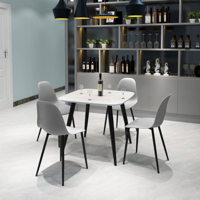 Aspen White 80cm Square Dining Table with 4 Light Grey Plastic Curve ...