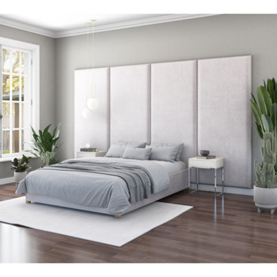 Aspire 90cm x 210cm Large Upholstered Headboard Wall Panel Plush Velvet Light Silver