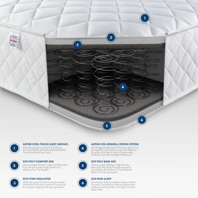 Aspire Atlantic Wood Bed Frame in White with Quilted UK Made Mattress ...