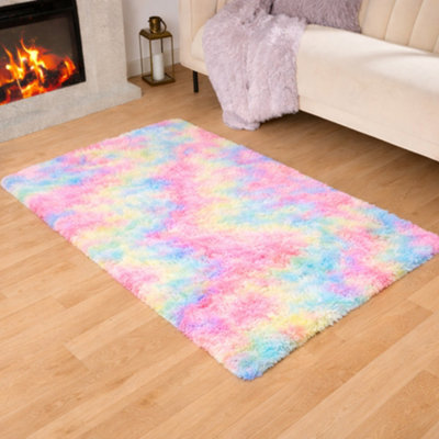 Aspire Homeware Non-Slip Rainbow Shaggy Rug Soft Fluffy Washable Floor ...