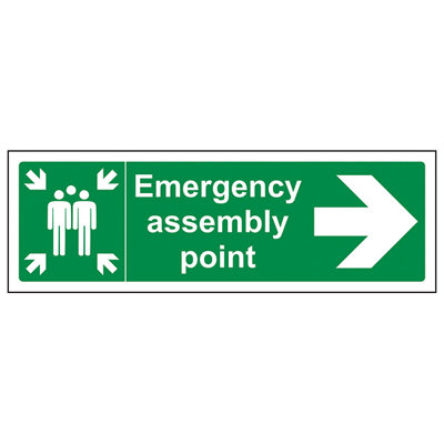 Assembly Point Arrow RIGHT Safety Sign - Rigid Plastic 450x150mm (x3 ...