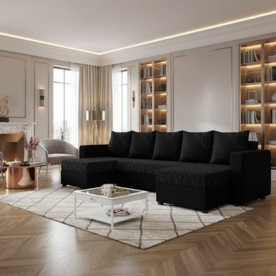 ASTANA U Shaped Corner Sofa Bed Black and Grey Design with Pull Out ...