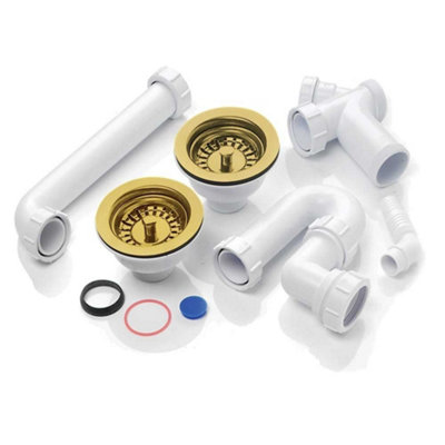 Astini 1.5-Bowl Waste & 2-Bowl Plumbing Kit WPAK3, 90mm Stainless ...