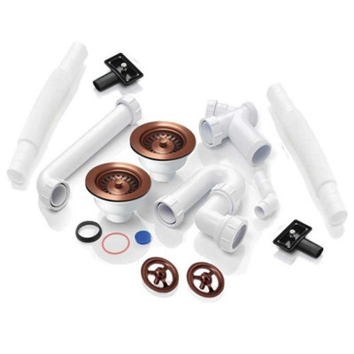 Astini 2-Bowl Sink Waste & Plumbing Kit - 2x 90mm Stainless Steel ...